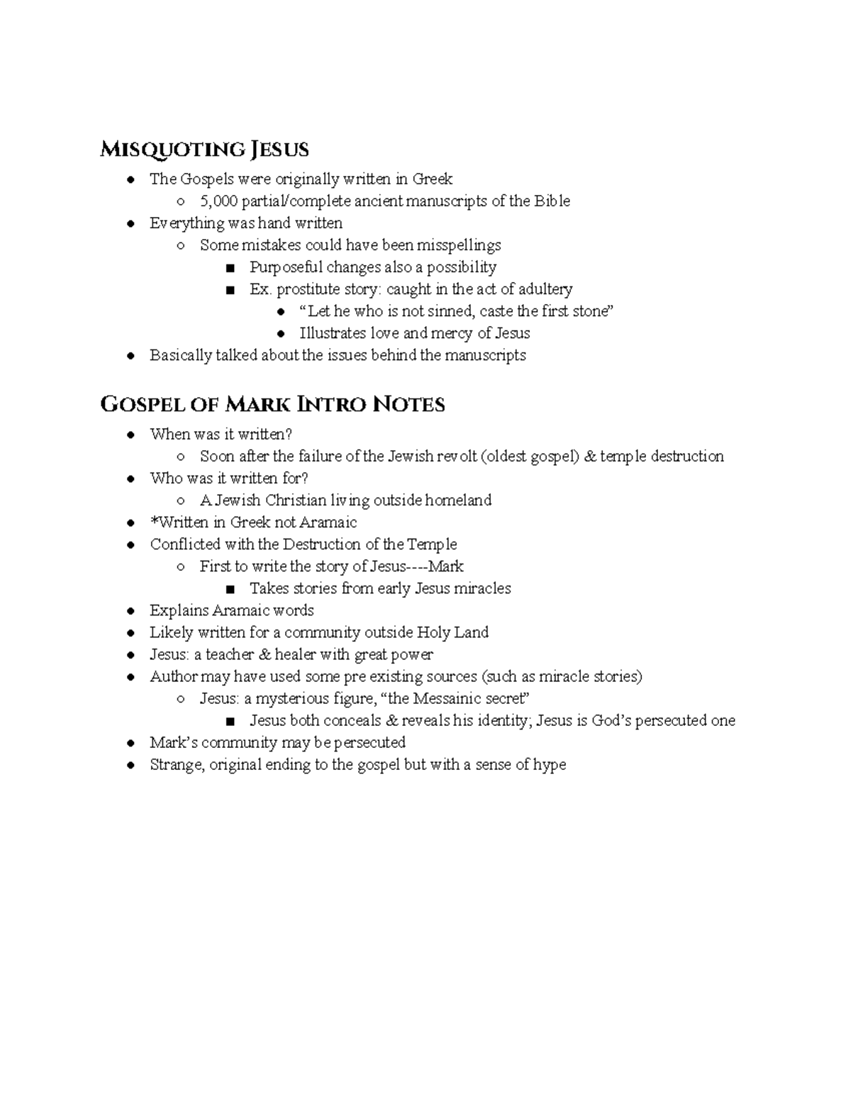 Misquoting Jesus Gospel of Mark notes - Misquoting Jesus The Gospels ...
