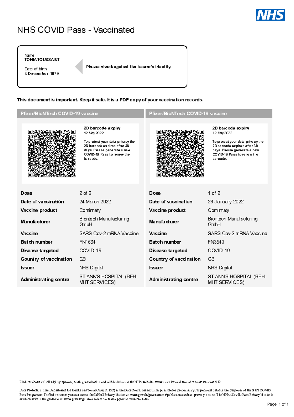 Coronavirus ( Covid-19) records - NHS COVID Pass - Vaccinated This ...