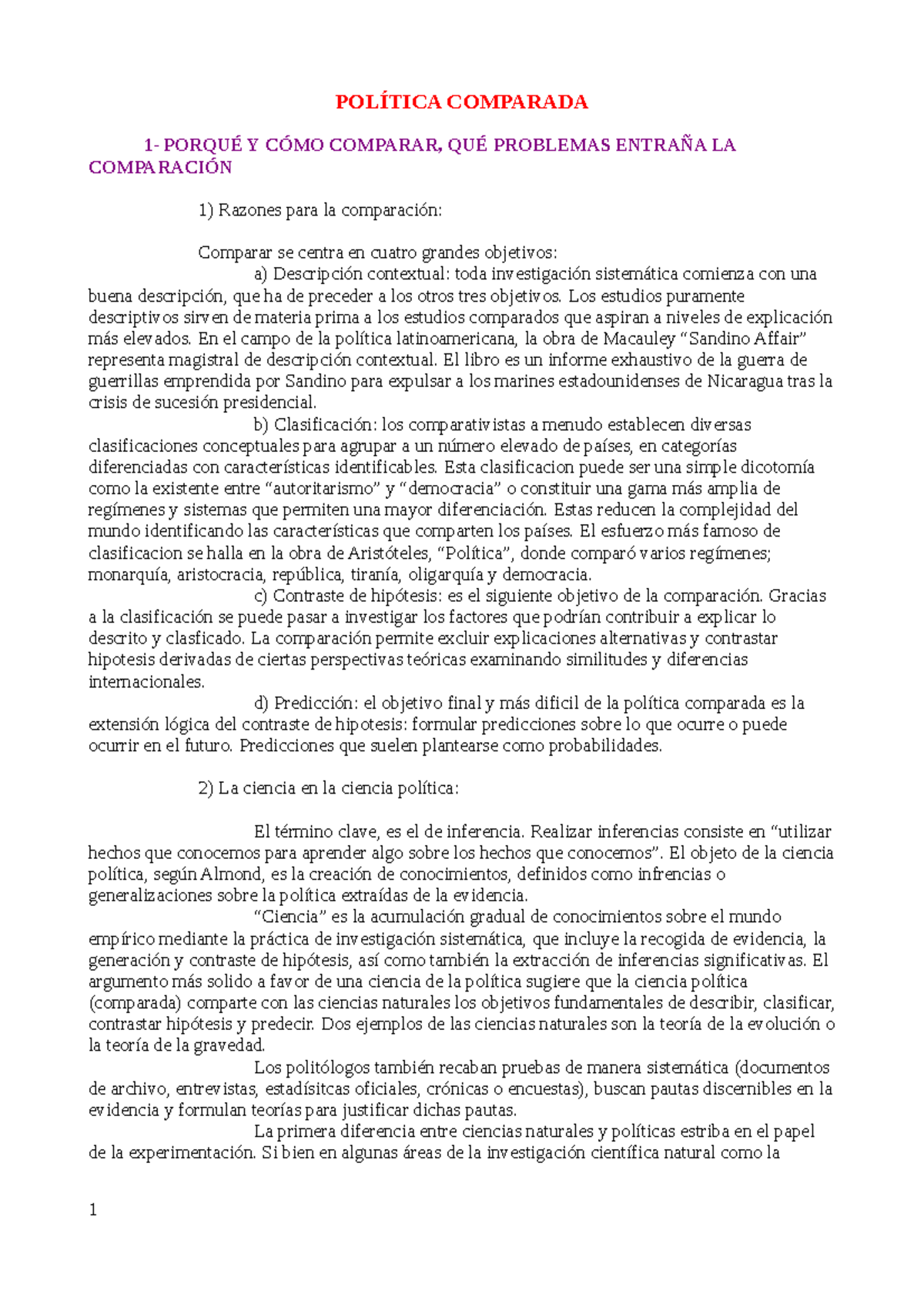 Apuntes Política comparada - POLÍTICA COMPARADA 1- PORQUÉ Y CÓMO ...