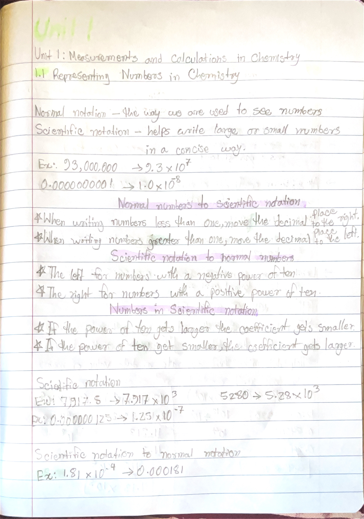 Unit 1 notes - Unif Unit 1: Measurements and calculations in Chemistry ...