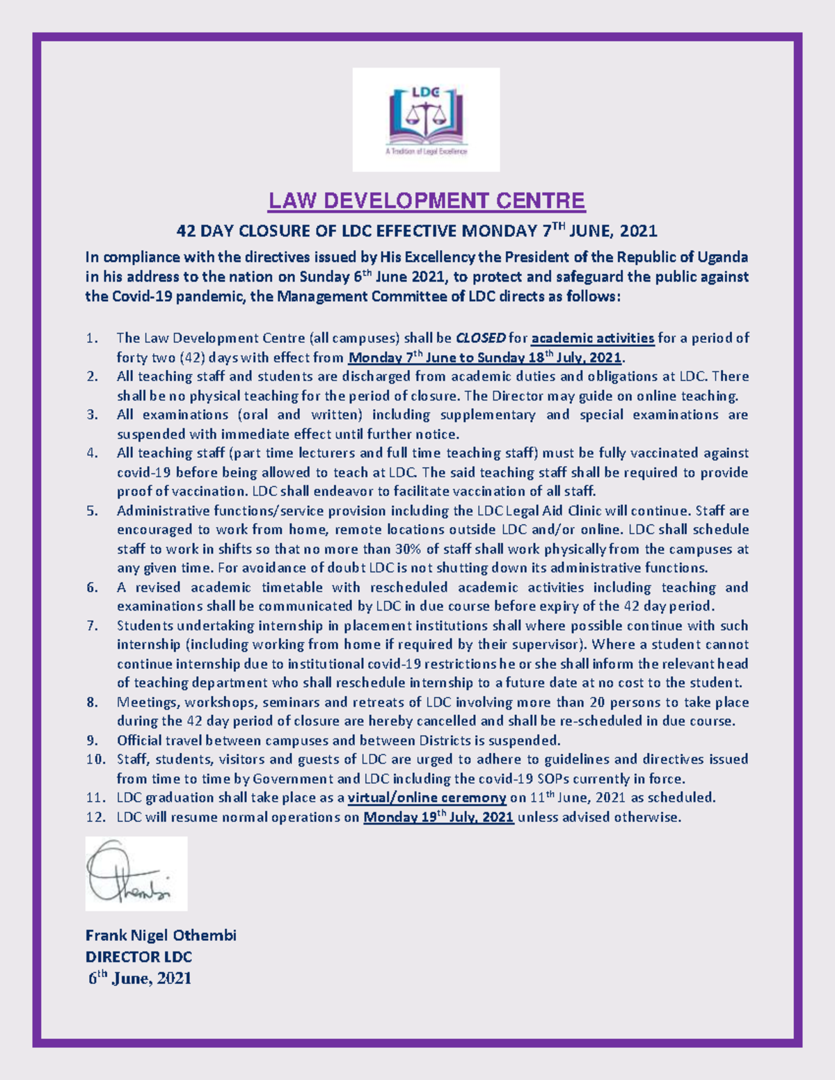LDC Statement 1 thrhr - LAW DEVELOPMENT CENTRE 42 DAY CLOSURE OF LDC ...