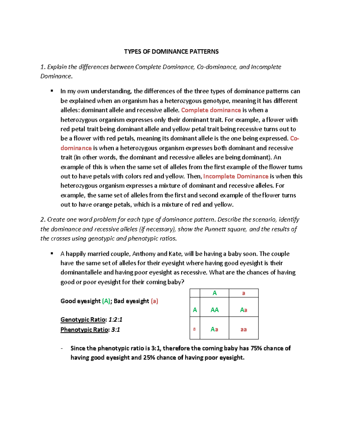 Types of Dominance Patterns - TYPES OF DOMINANCE PATTERNS 1. Explain ...