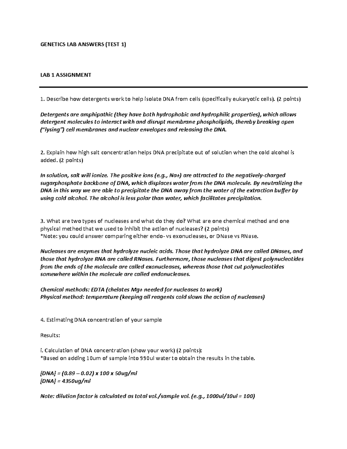 Human Genetics Lab Assignment Answers - GENETICS LAB ANSWERS (TEST 1 ...