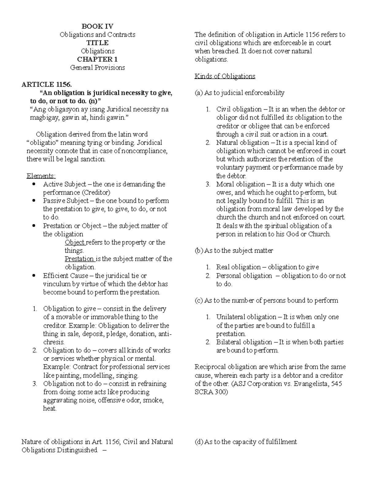 Article 1156-1162 - BOOK IV Obligations and Contracts TITLE Obligations ...