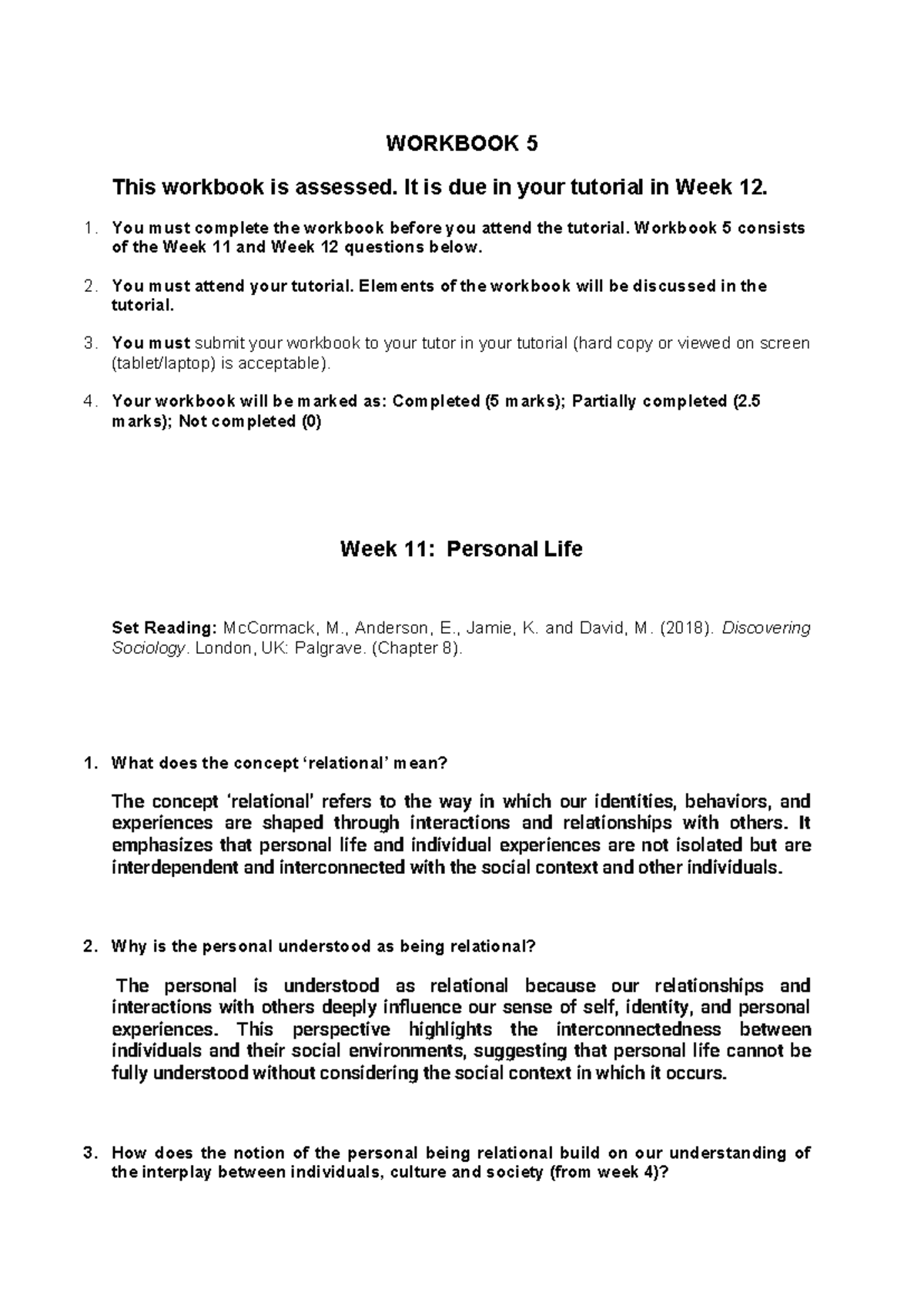 Workbook 5 - dsadad - WORKBOOK 5 This workbook is assessed. It is due ...