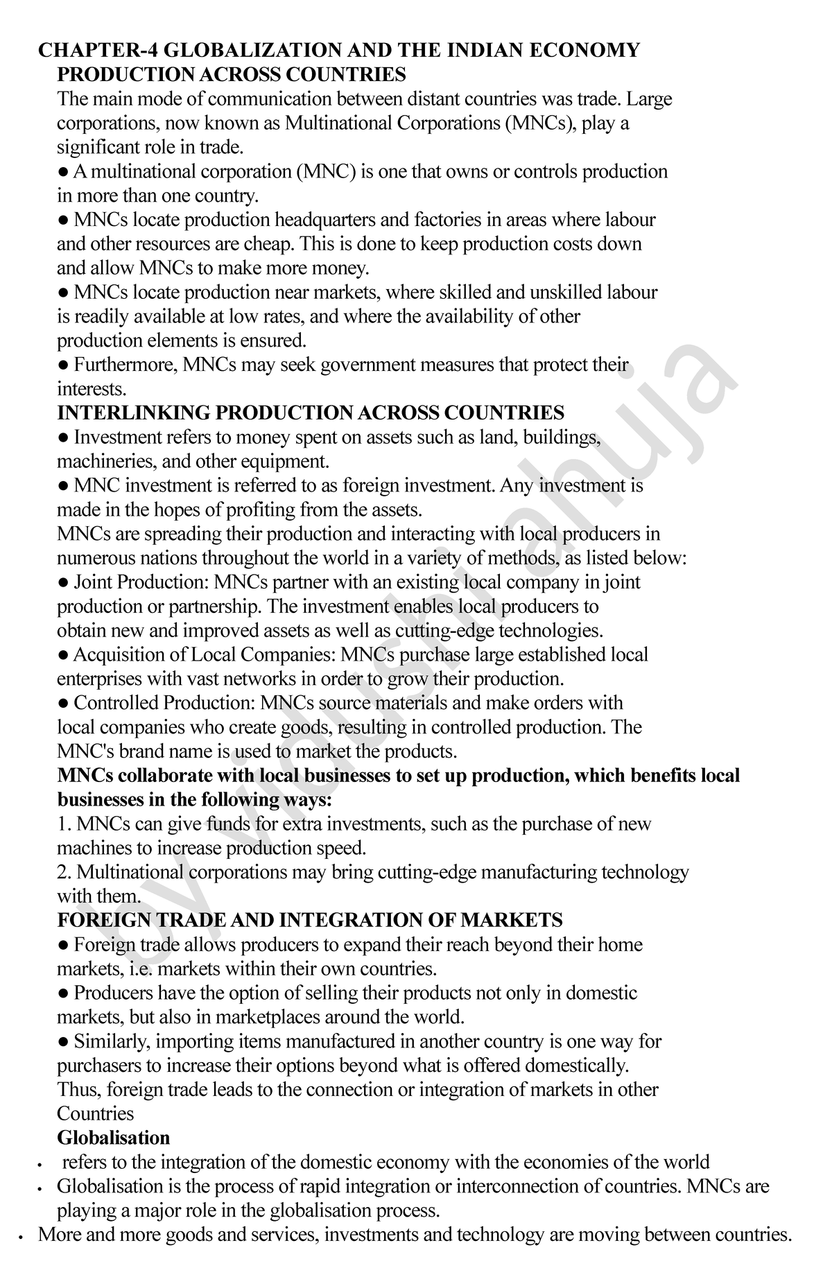 Globalization - notes - PRODUCTION ACROSS COUNTRIES The main mode of ...