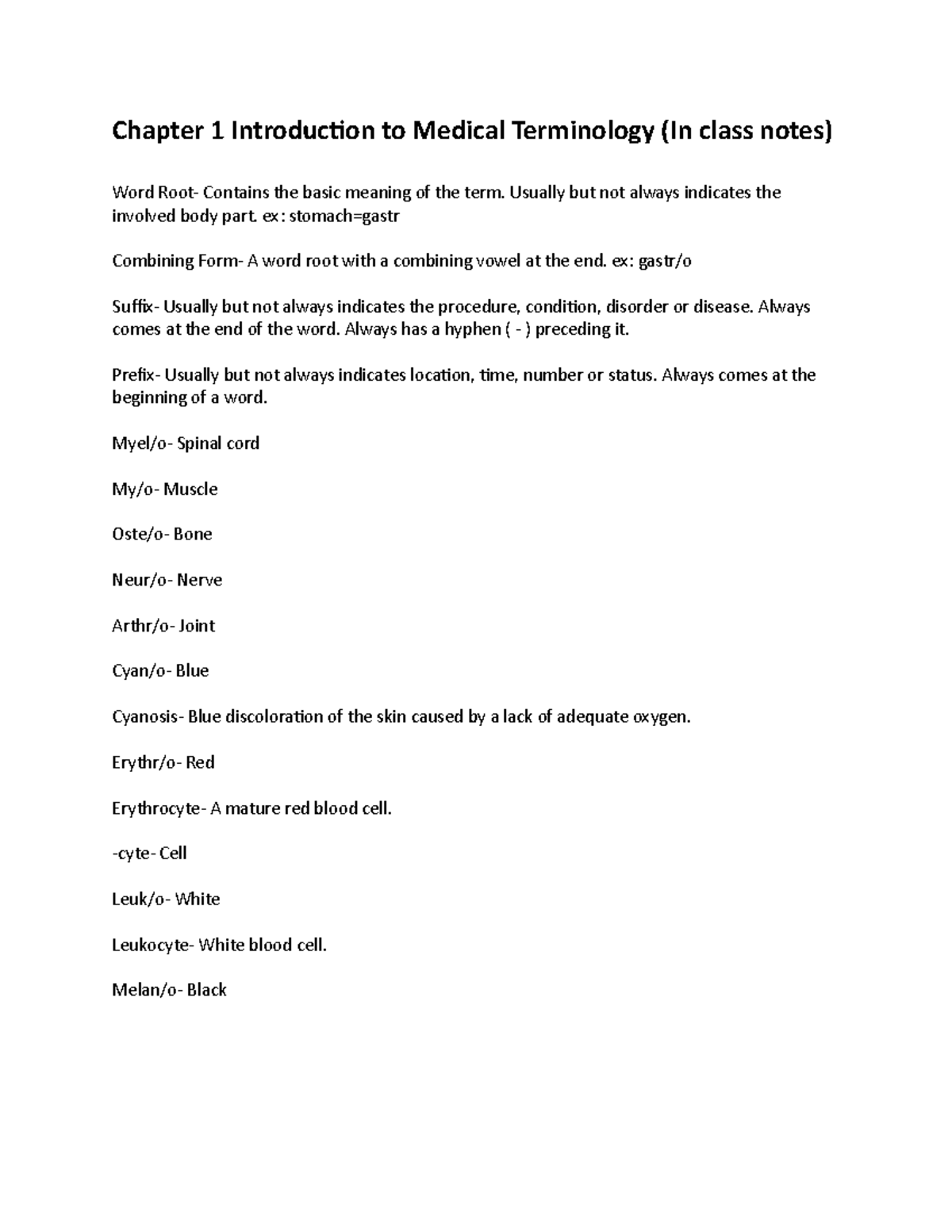 Chapter 1 Introduction to Medical Terminology - Usually but not always ...