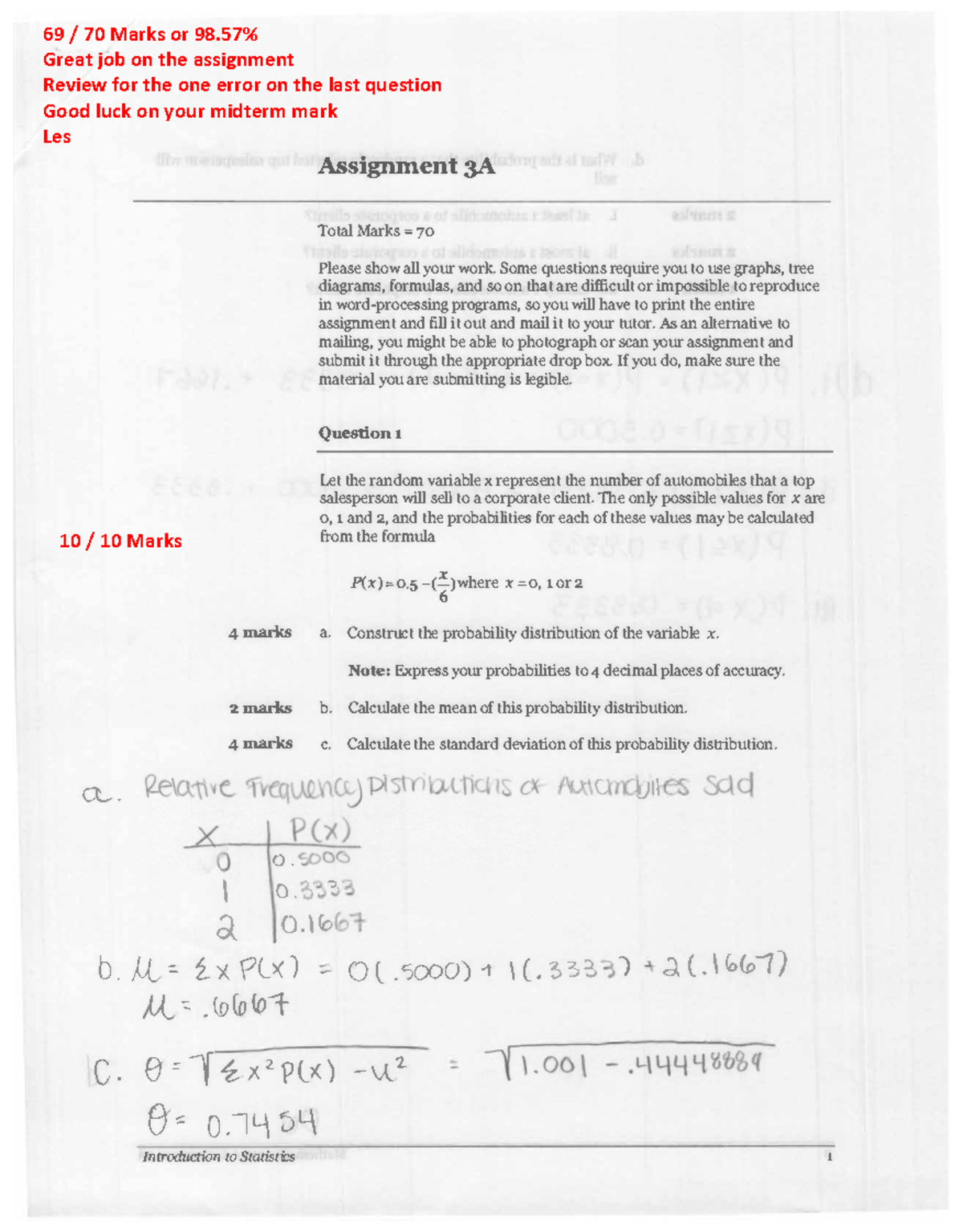 Math 215 assignment 3a - 䌀䰀. 䄀猀si渀퐀ent ㌀䄀 Total Marks = 70 Please show ...