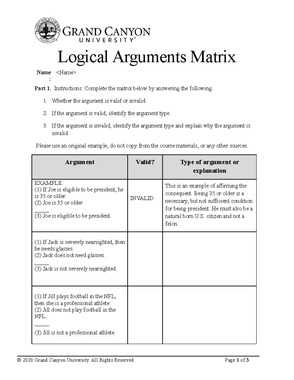 PHI-103-RS-T1Logical Arguments Matrix - Logical Arguments Matrix Name : Part 1. - Studocu