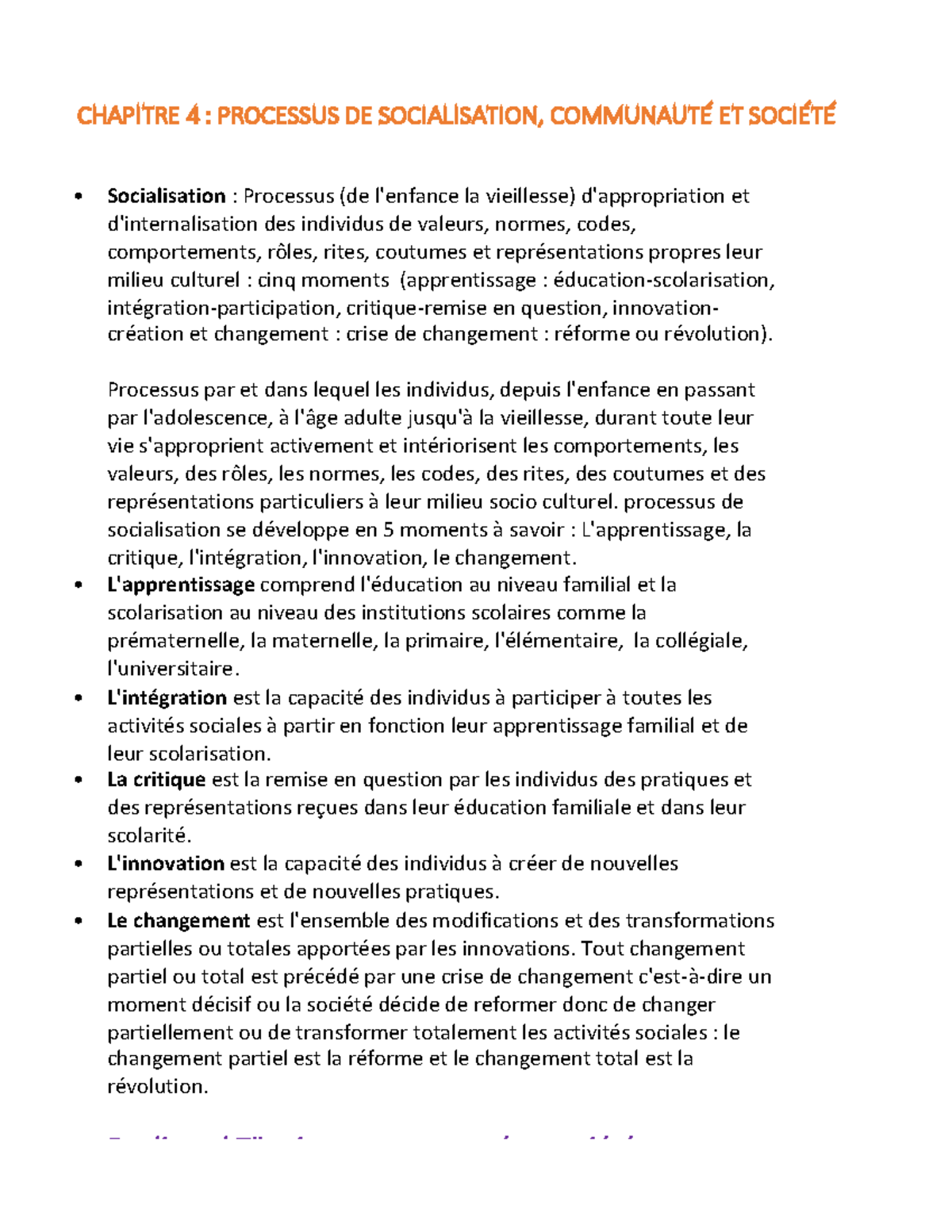 Chapitre 4 Processus DE Socialisation Communauté ET Société - Socialisation : Processus (de ...
