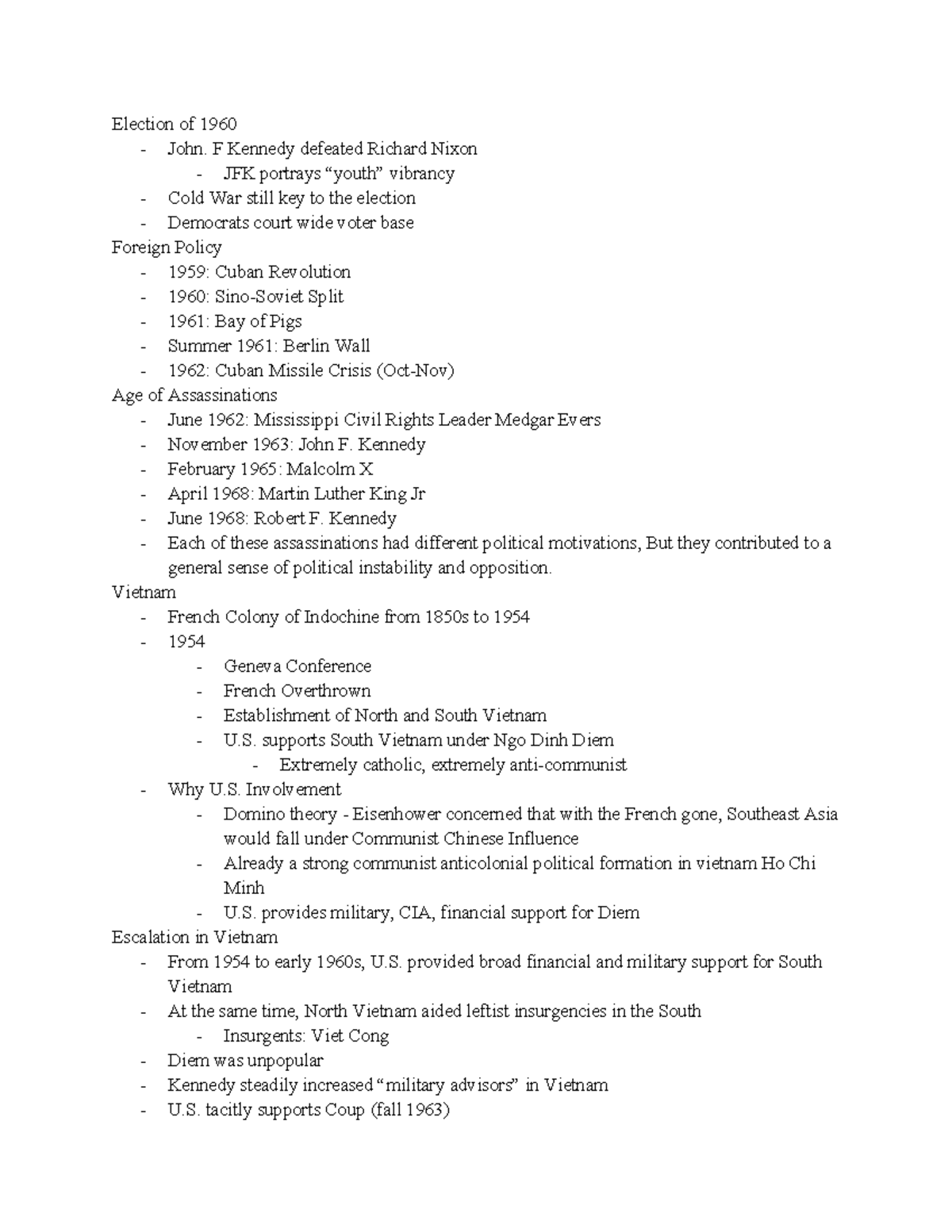 HIST 104 - The 1960s Vietnam and Political Activism - Election of 1960 ...
