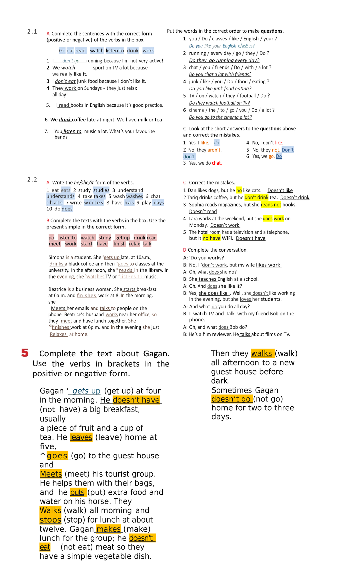 Homework 1 - WEWEQWEQWEQWEQWE - 2 A Complete the sentences with the ...
