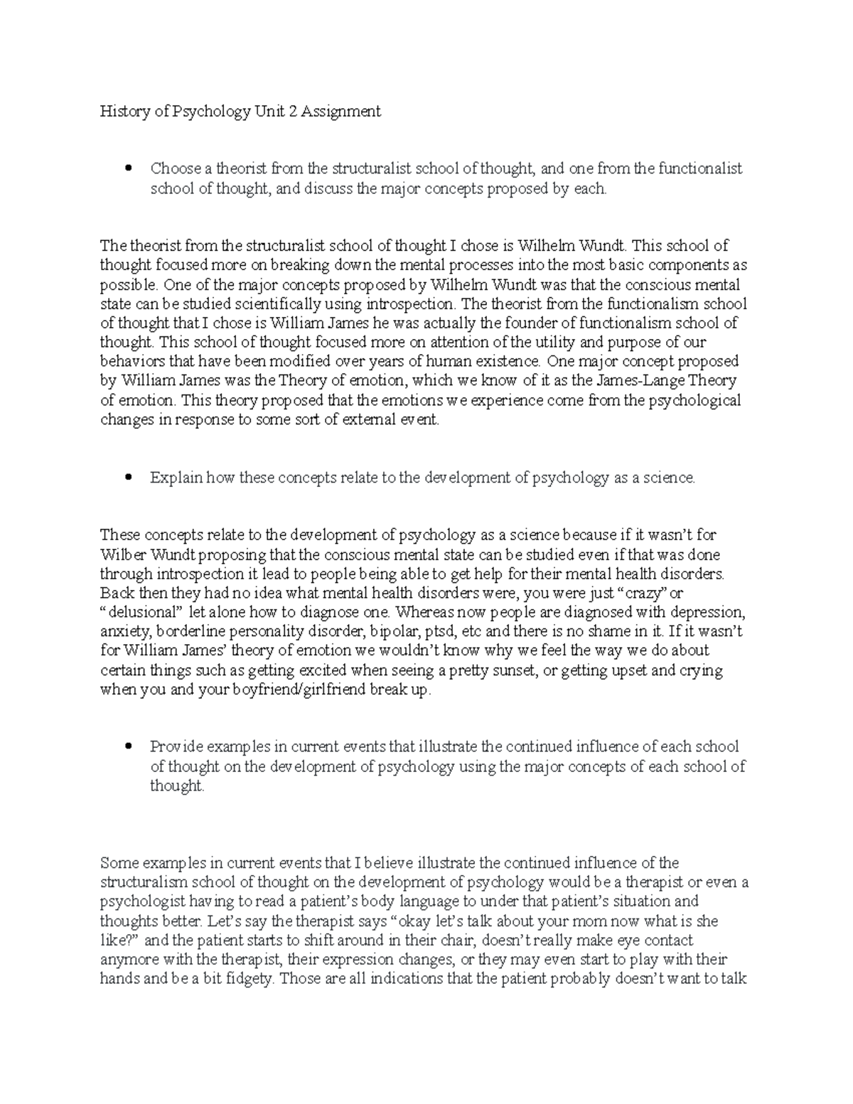 History of Psychology Unit 2 Assignment - History of Psychology Unit 2 ...