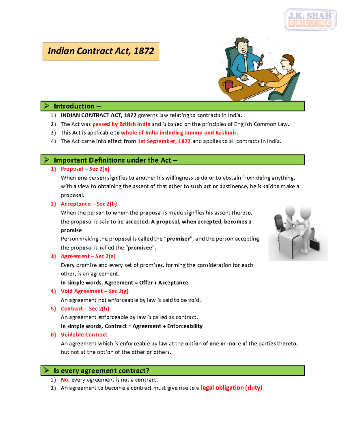 Indian Contract Act 1872 Complete Notes In Brief Easy Charts Details