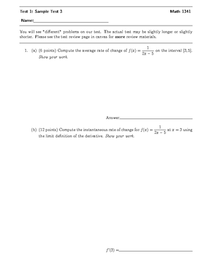 Test2Sample Test 1 - Sample test from Spring 2022 - Test 2: Sample Test ...