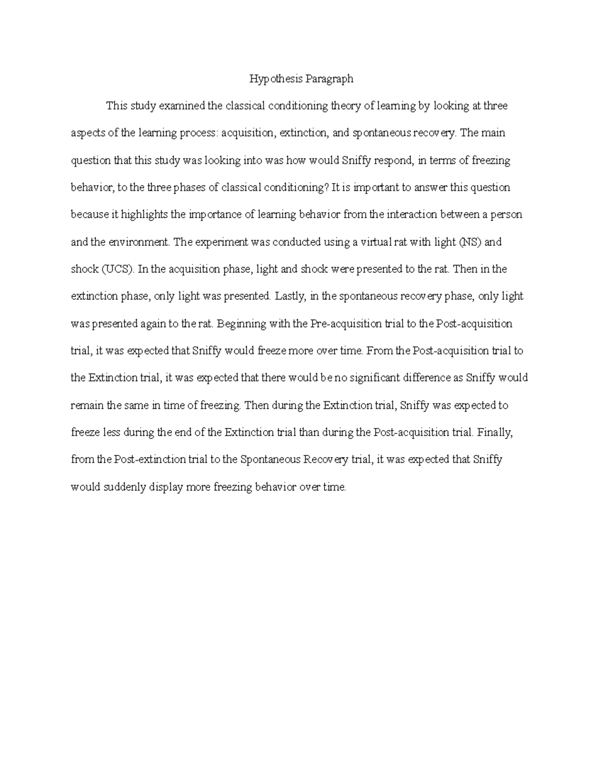 Hypothesis Paragraph - in class assignment required - Hypothesis ...