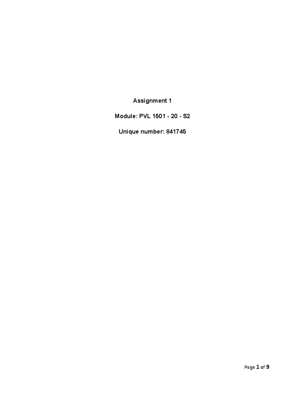 PVL1501 , Assignment 1 - Index - Assignment Module: PVL 1501 - 20 - S Unique number: 1. Question ...
