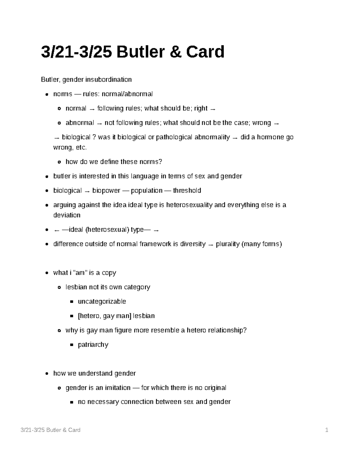 Notes on Butler and Card - 3/21-3/25 Butler & Card 1 3/21-3/25 Butler ...