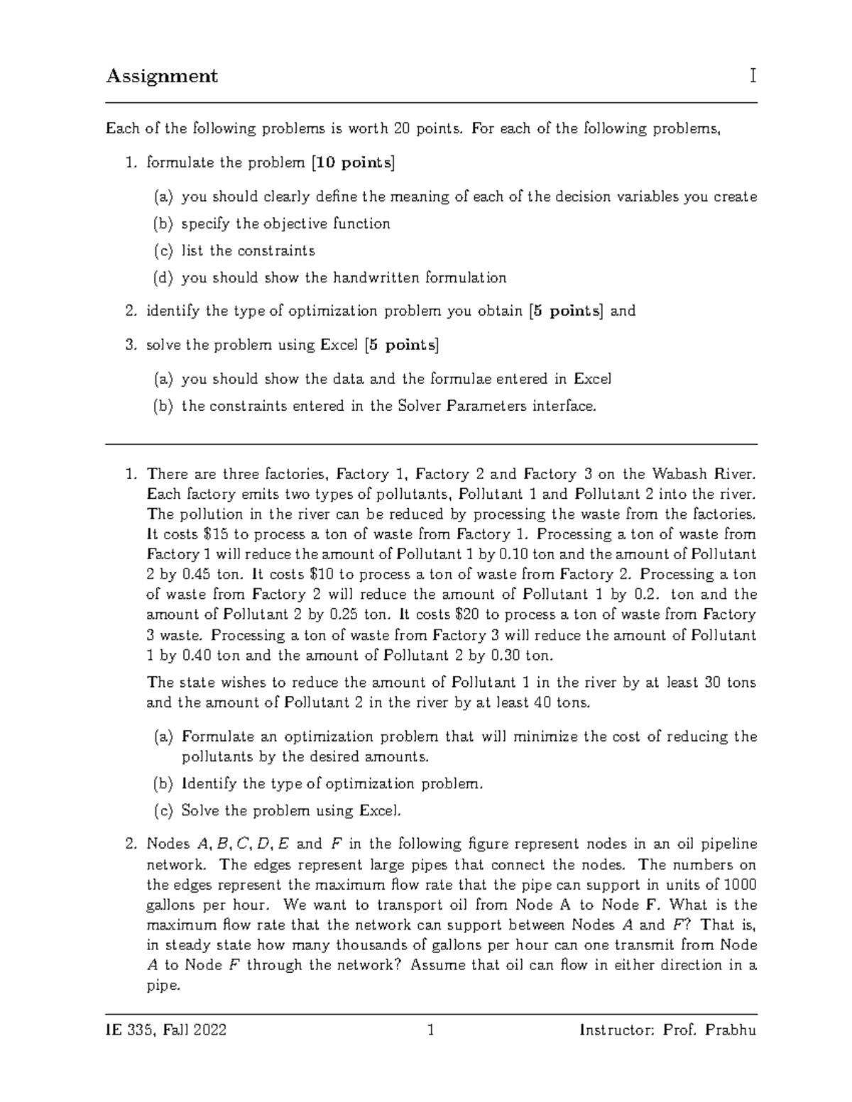 Assignment 1 - For each of the following problems, formulate the ...