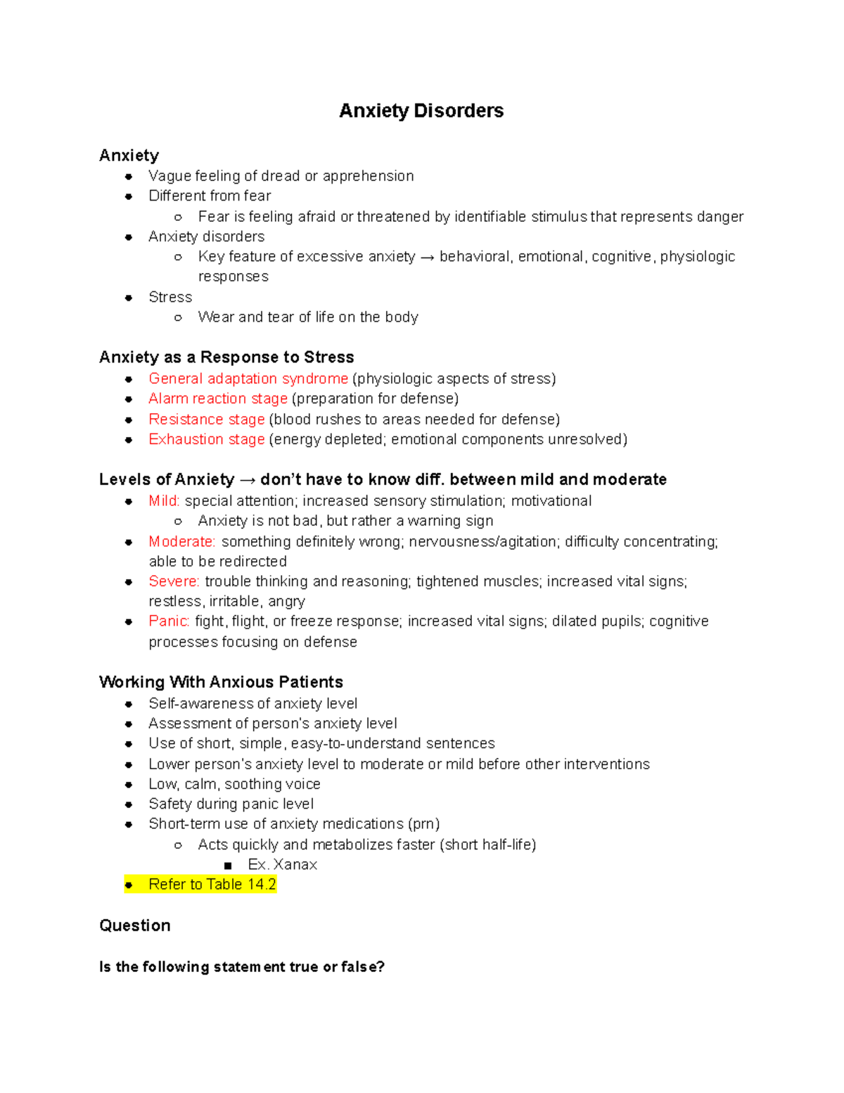 Anxiety Disorders - Psychiatric Nursing Care Study Guides/Notes ...