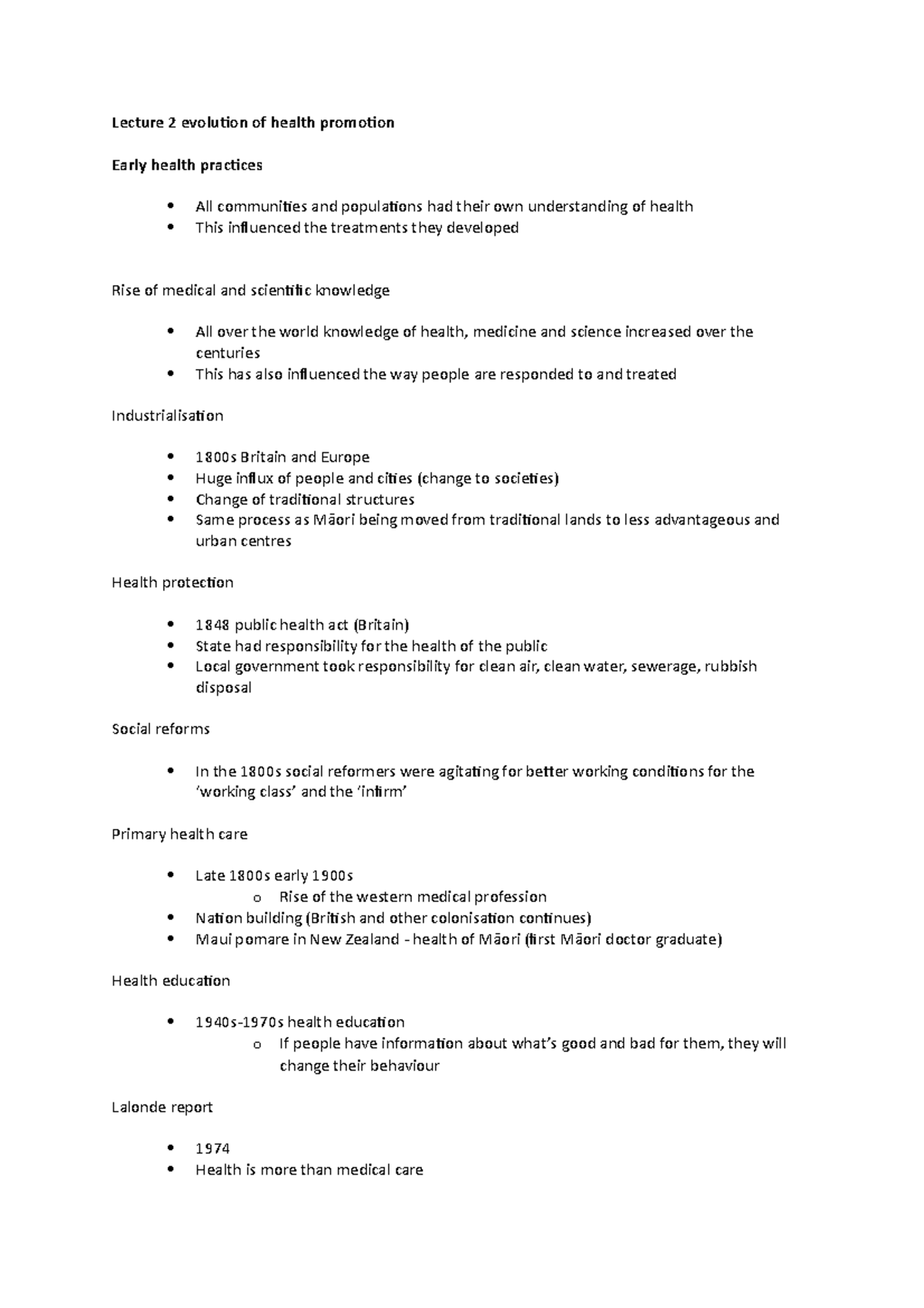 Lecture 2 evolution of health promotion - Lecture 2 evolution of health ...