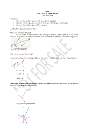Module 2. Resultant of Force System - Learning Plan Lesson No: 1 Lesson Title: Resultant of ...