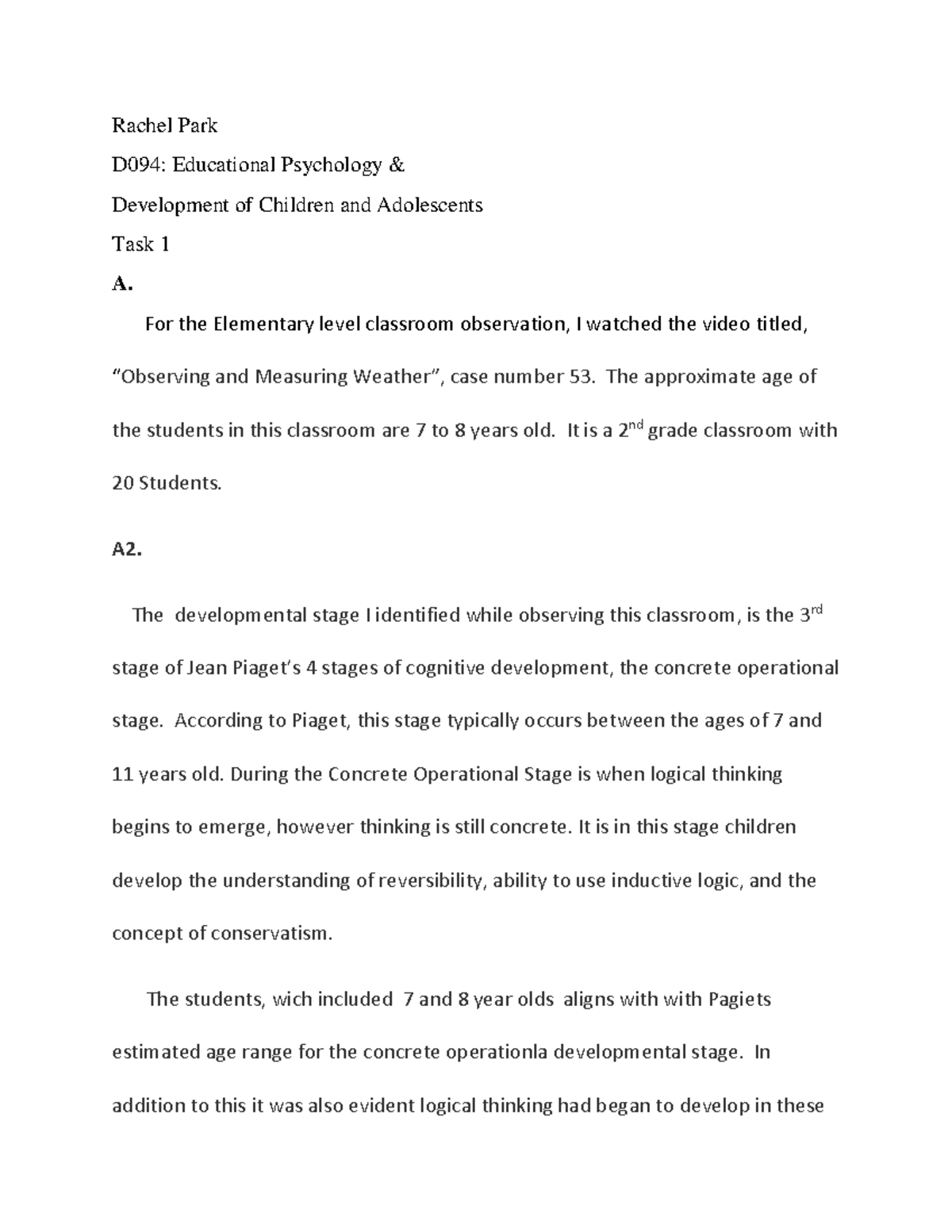 D094 Task1rpark 9 Passed Rachel Park D094 Educational Psychology d094-task1rpark-9-passed-rachel-park-d094-educational-psychology