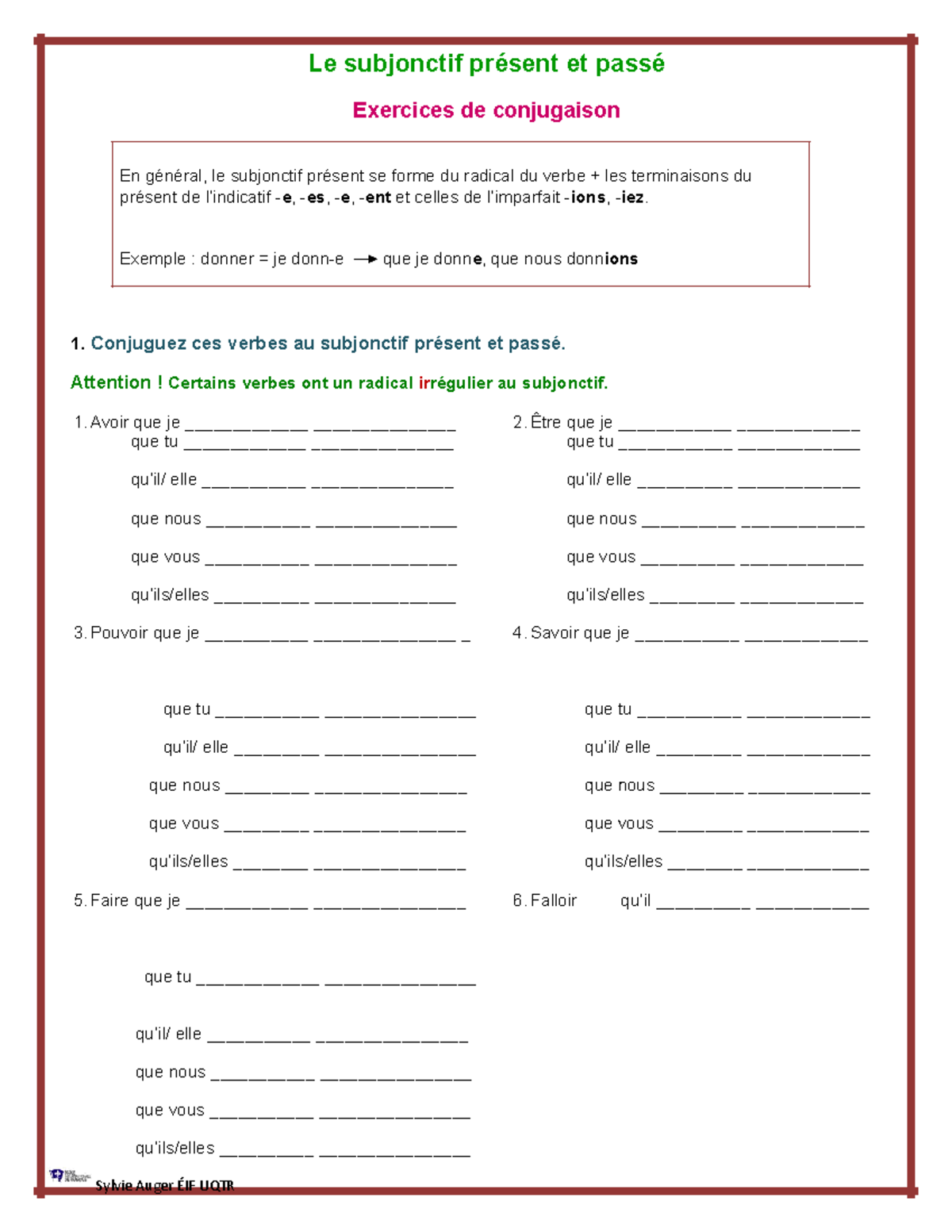 Le subjonctif - Exercices et corrigé - Le subjonctif présent et passé ...