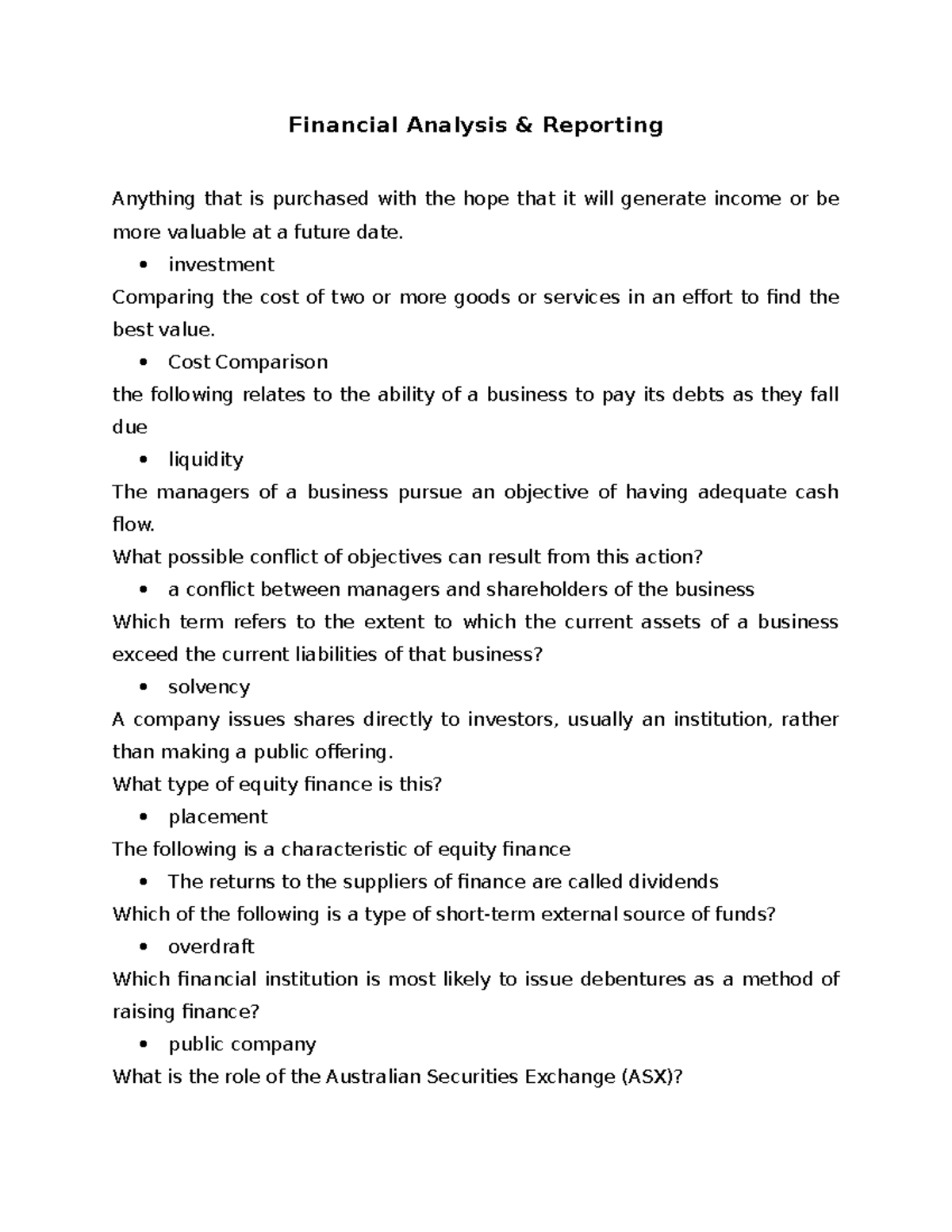 Financial Analysis and Reporting - Financial Analysis & Reporting ...