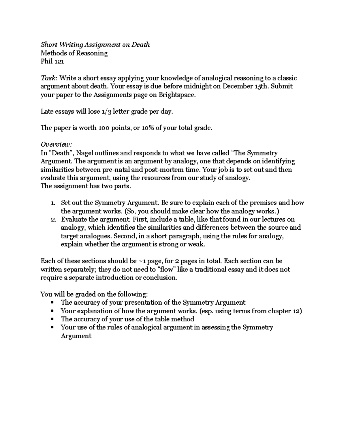 Death Assignment - word - Short Writing Assignment on Death Methods of ...