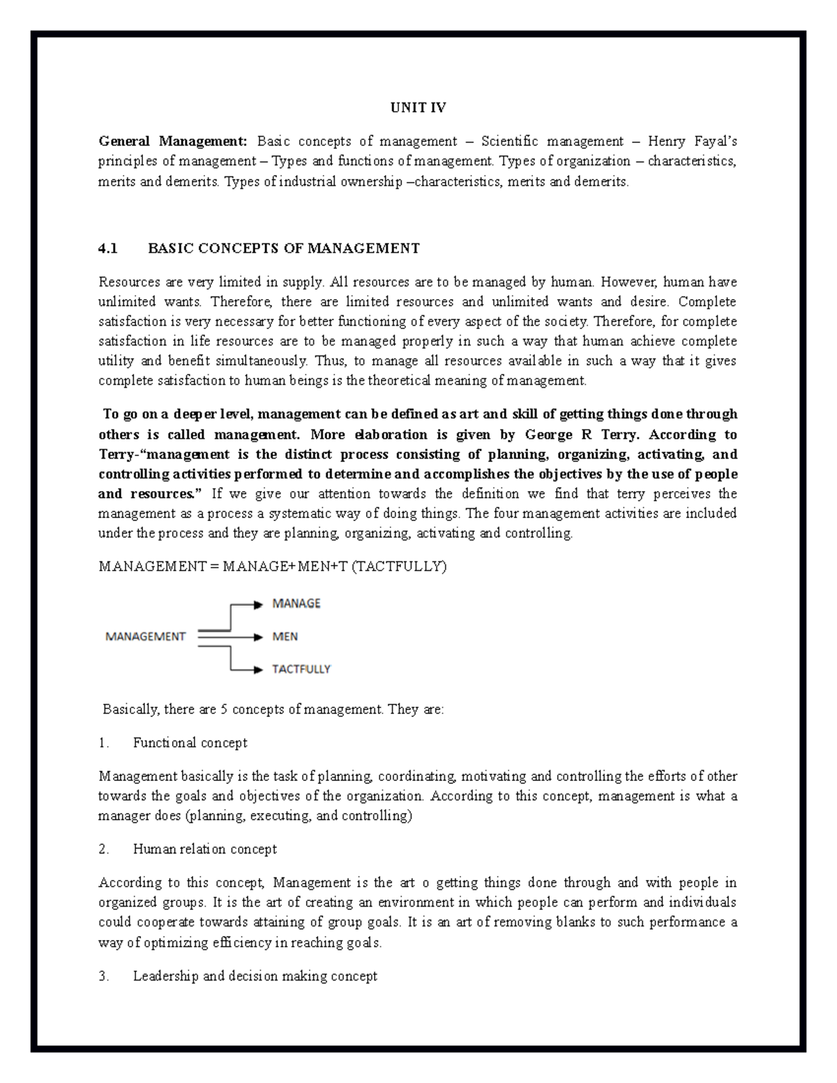 UNIT 4 and 5 - Industrial Engineering and Management - UNIT IV General ...