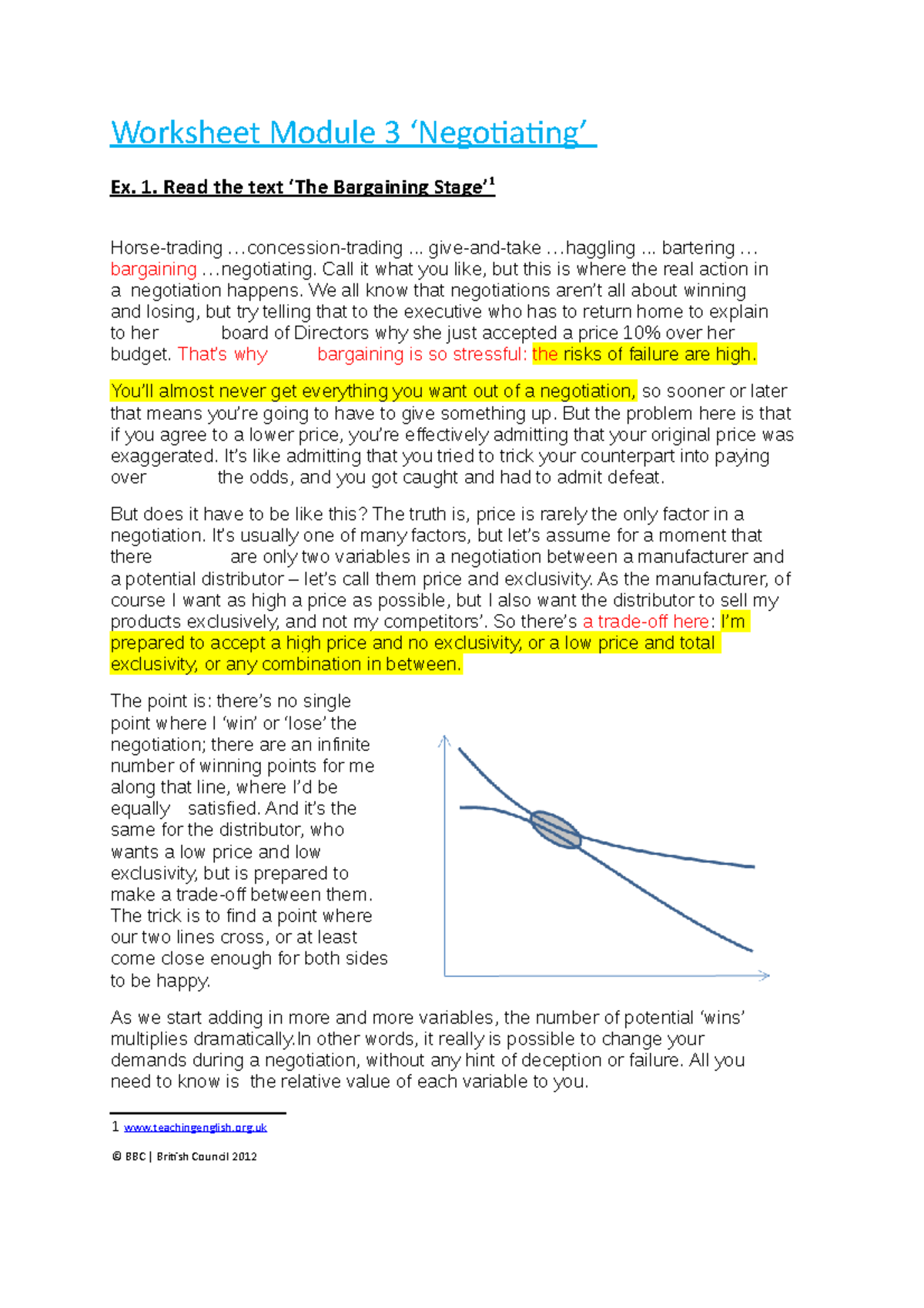 Worksheet Negotiation - Worksheet Module 3 ‘Negotiating’ Ex. 1. Read ...