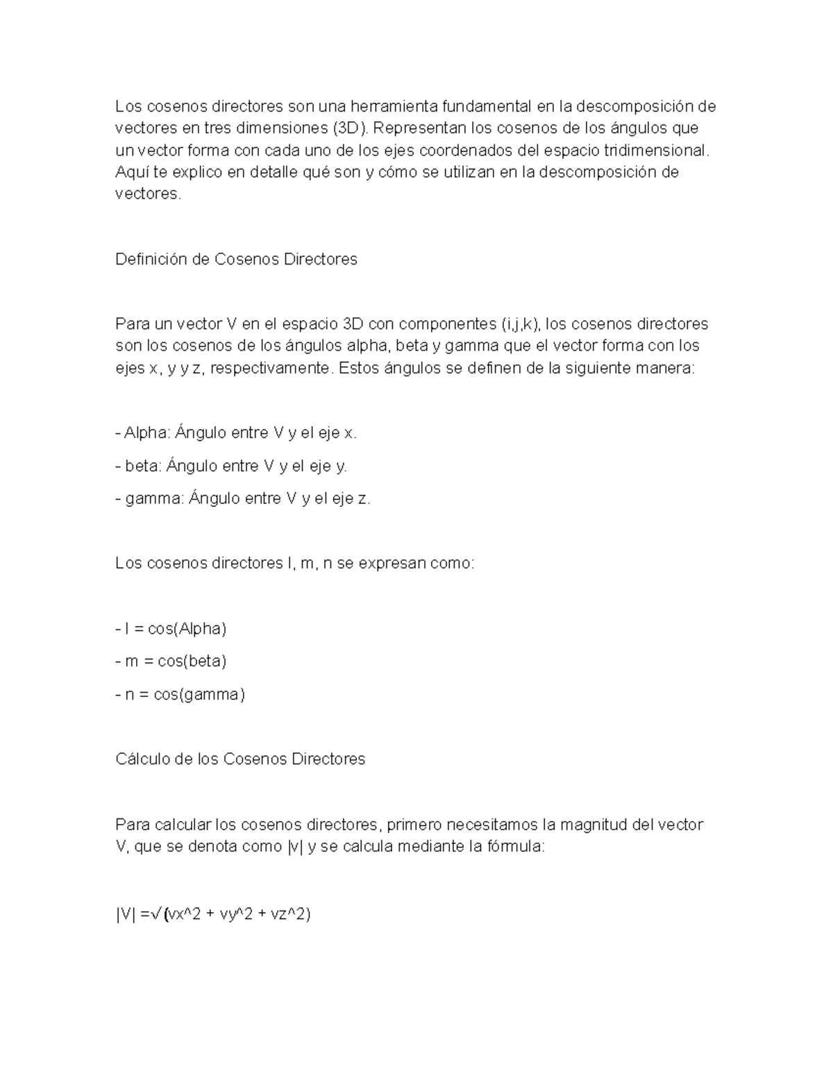 Cosenos directores - Representan los cosenos de los ángulos que un ...