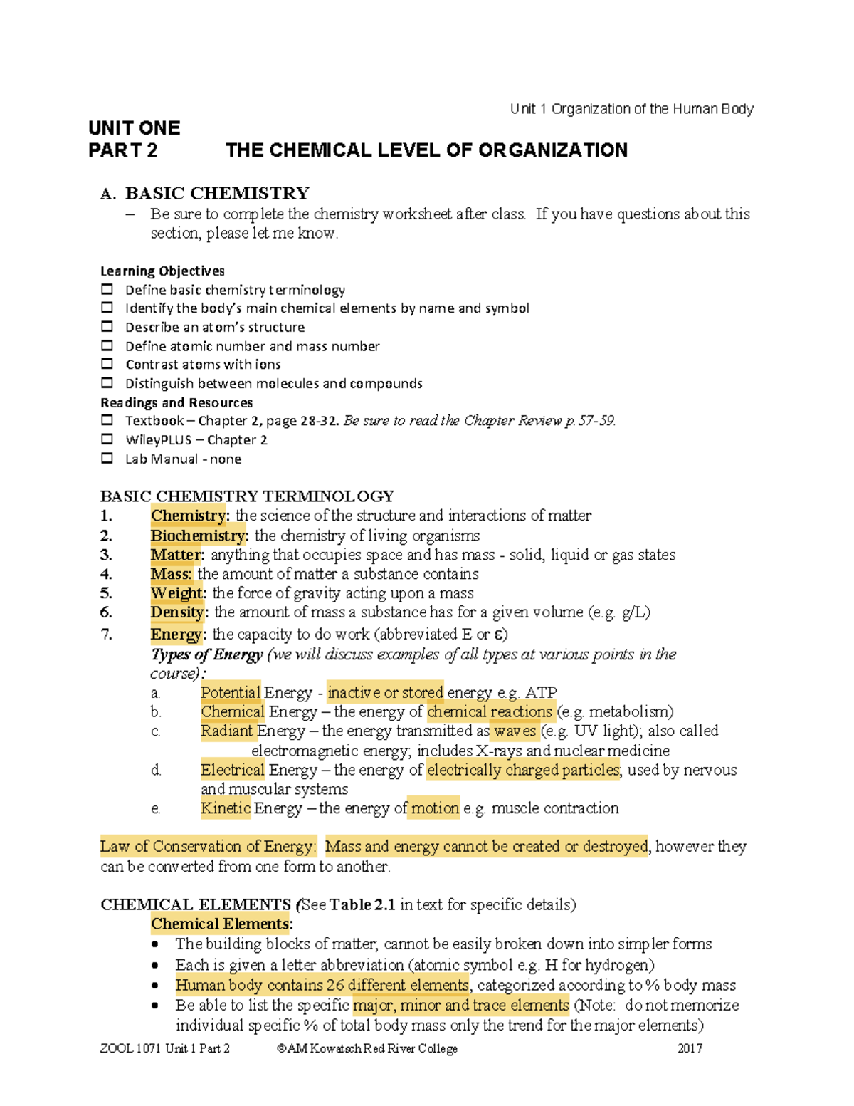 Unit 1 part 2 Chemistry Notes - Unit 1 Organization of the Human Body ...