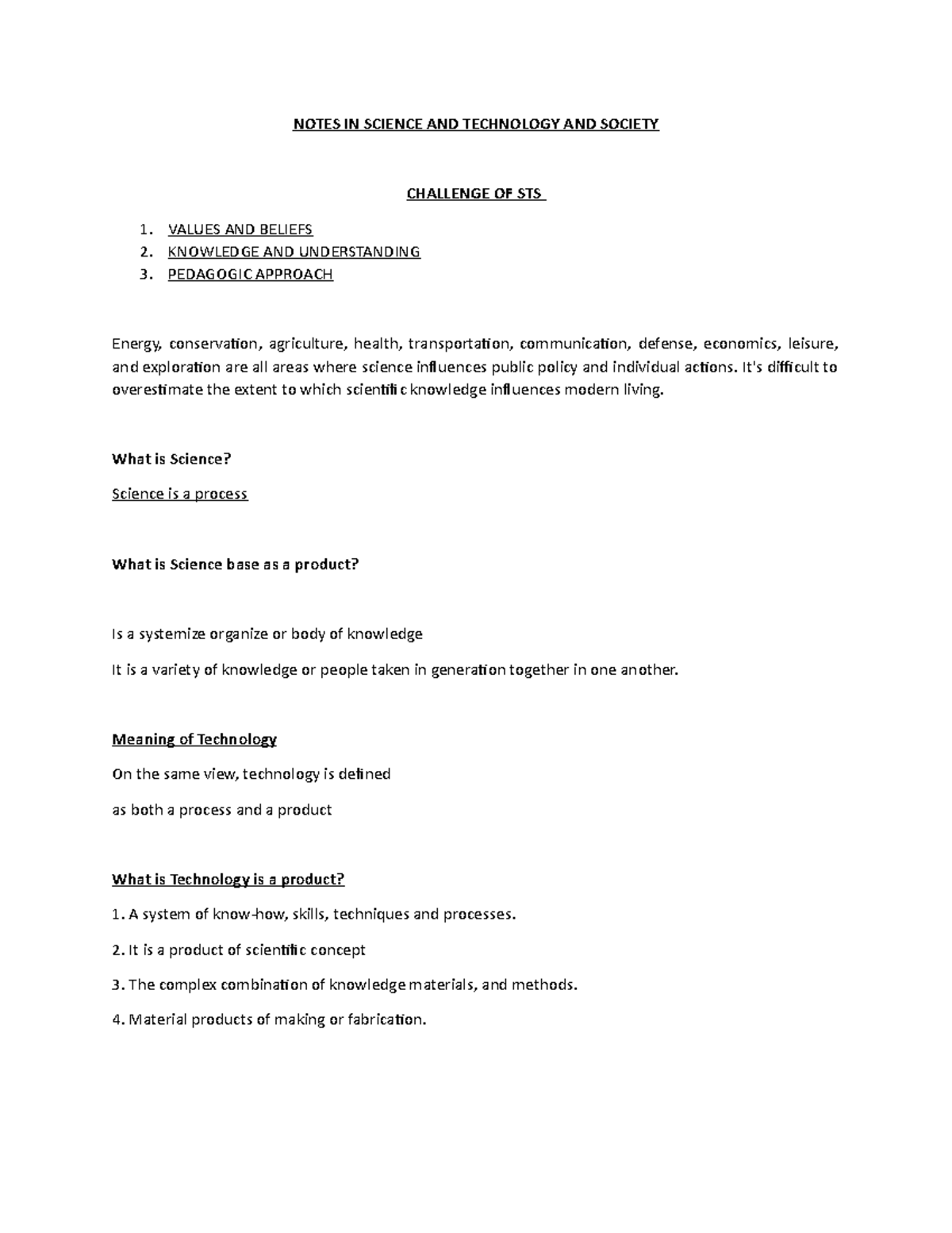 Notes IN Science AND Technology AND Society - NOTES IN SCIENCE AND ...