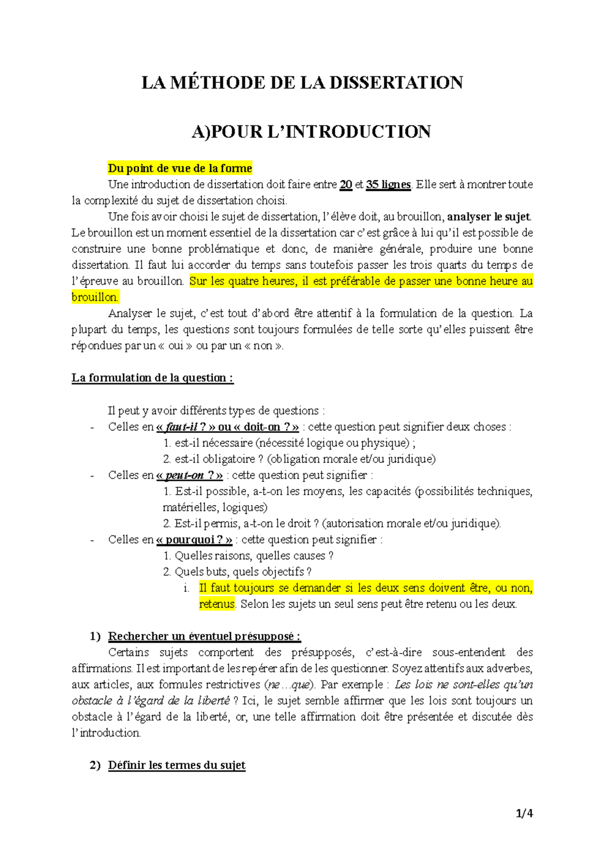 Méthode Dissertation - LA MÉTHODE DE LA DISSERTATION A)POUR L ...