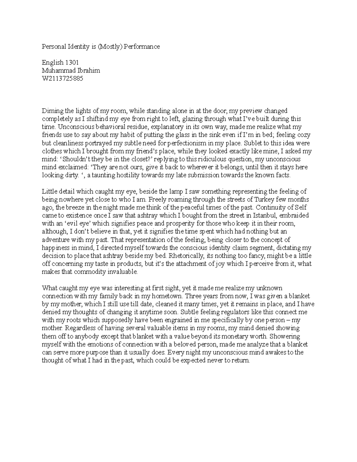 Personal Identity is (Mostly) Performance - Unconscious behavioral ...