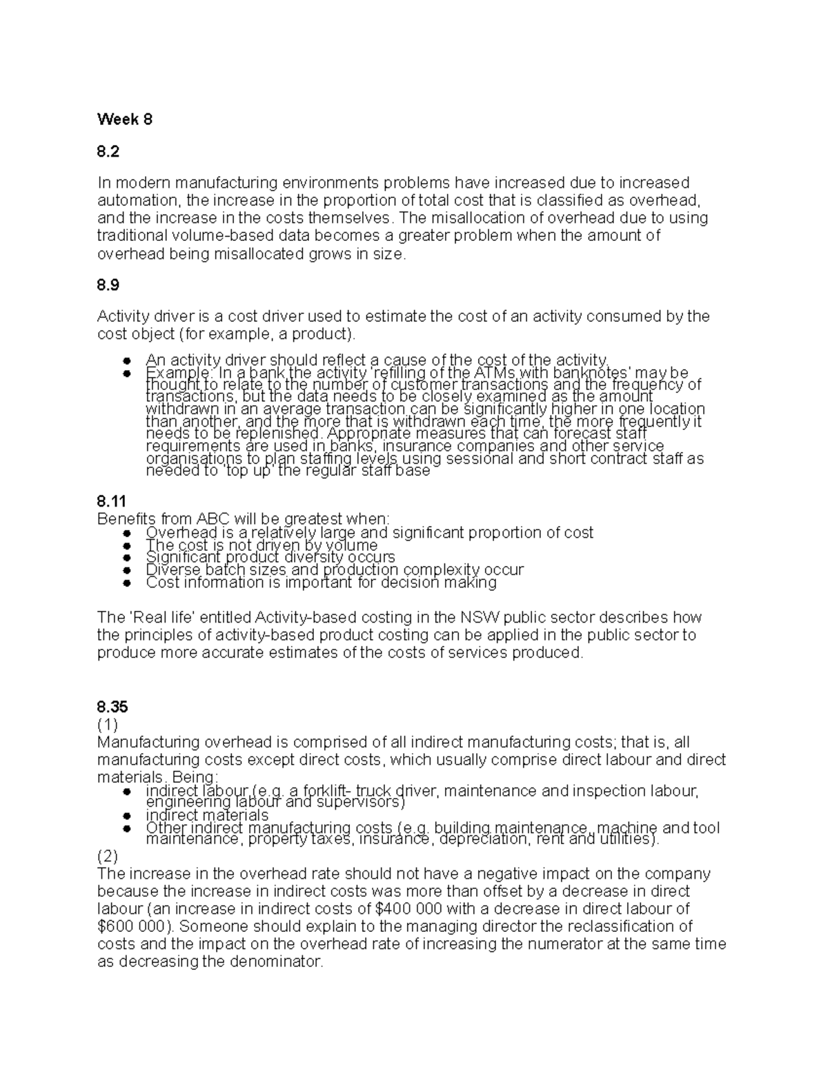 ACC2200HW week 8-11 - Weekly tutorial work for w8 - ACC/ACF3200 ...