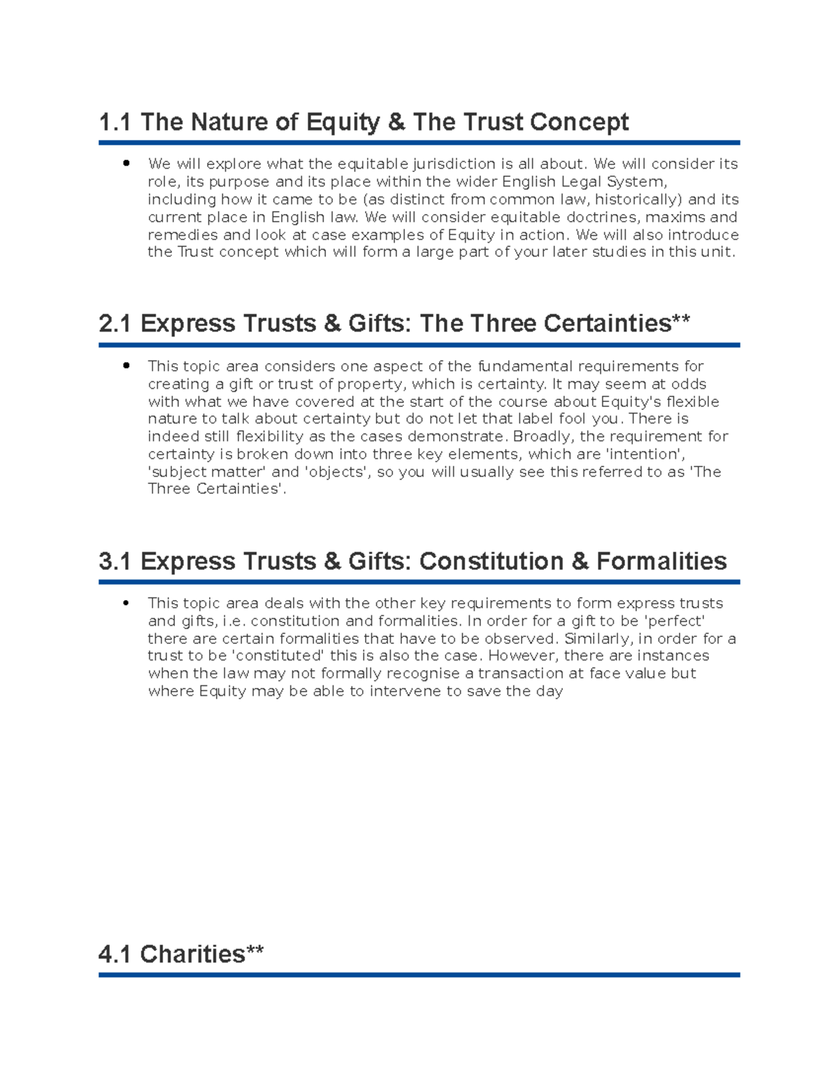 Equity & Trust Topics - 1 The Nature of Equity & The Trust Concept We ...