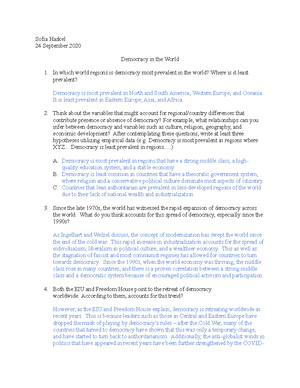 Democracy in the World Assignment - Pietra Sablic Dr. Love POLC-2300 ...