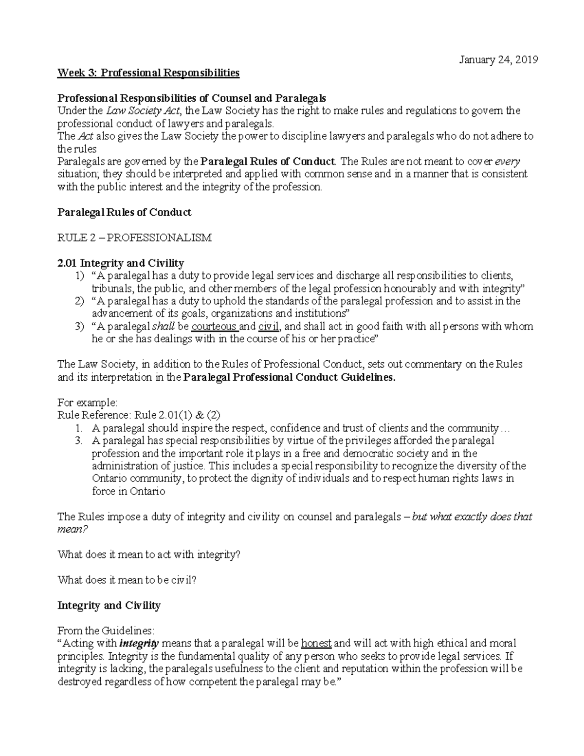 Week 3 Professional Responsibilities - Week 3: Professional ...