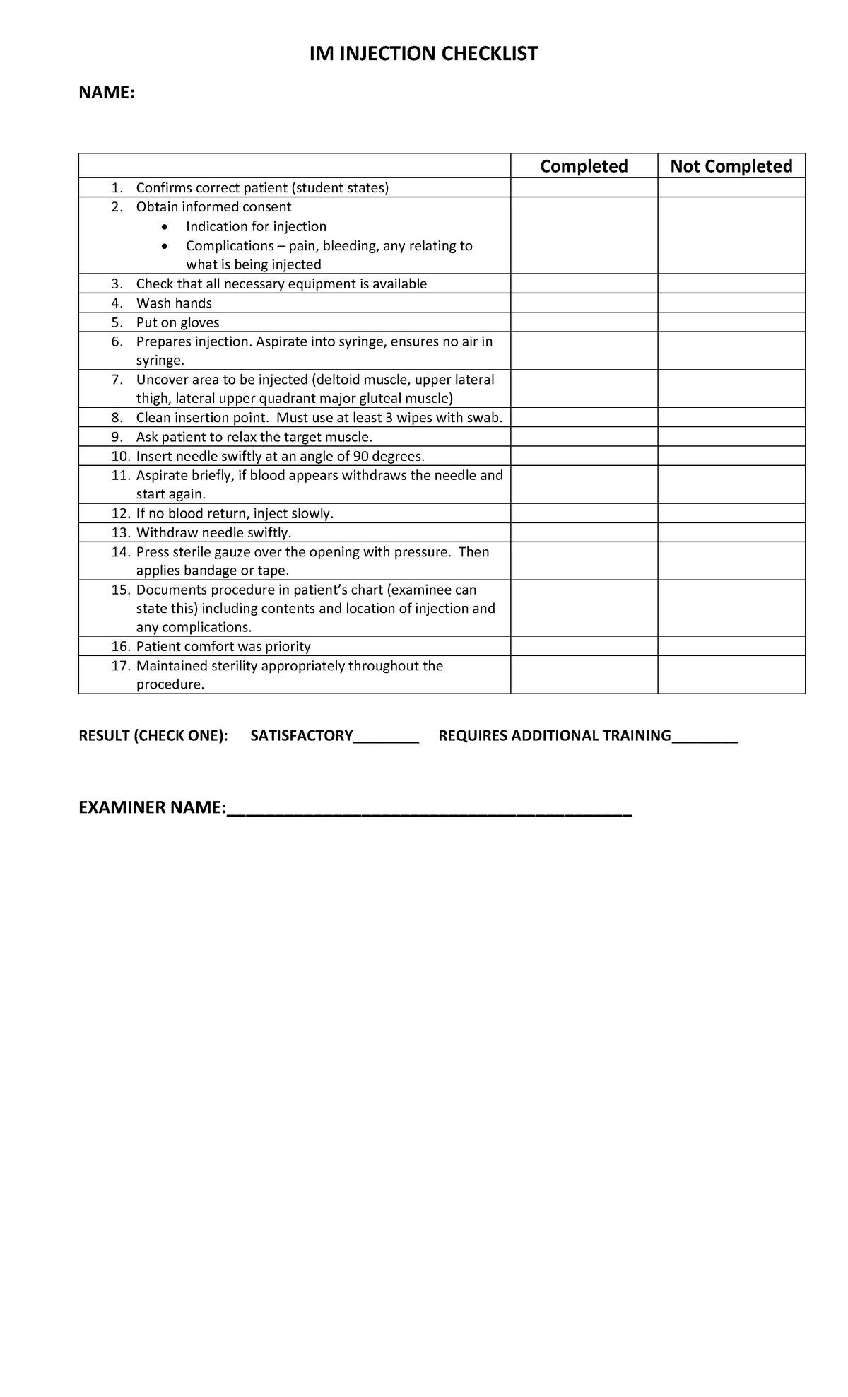 IM-Injection- Checklist - IM INJECTION CHECKLIST NAME: Completed Not ...