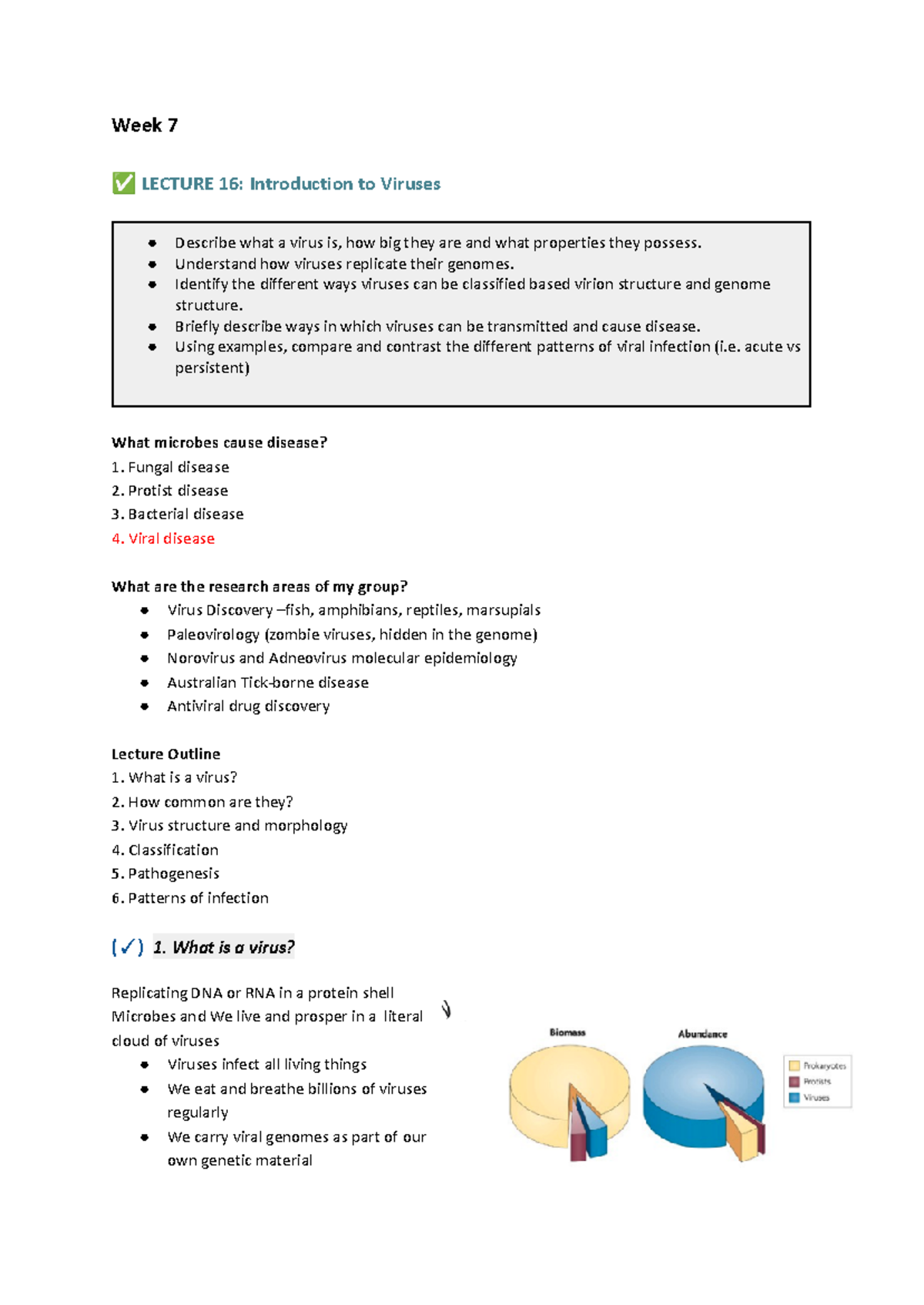 Micro Week 7 - qwertyuio - Week 7 LECTURE 16: Introduction to Viruses ...