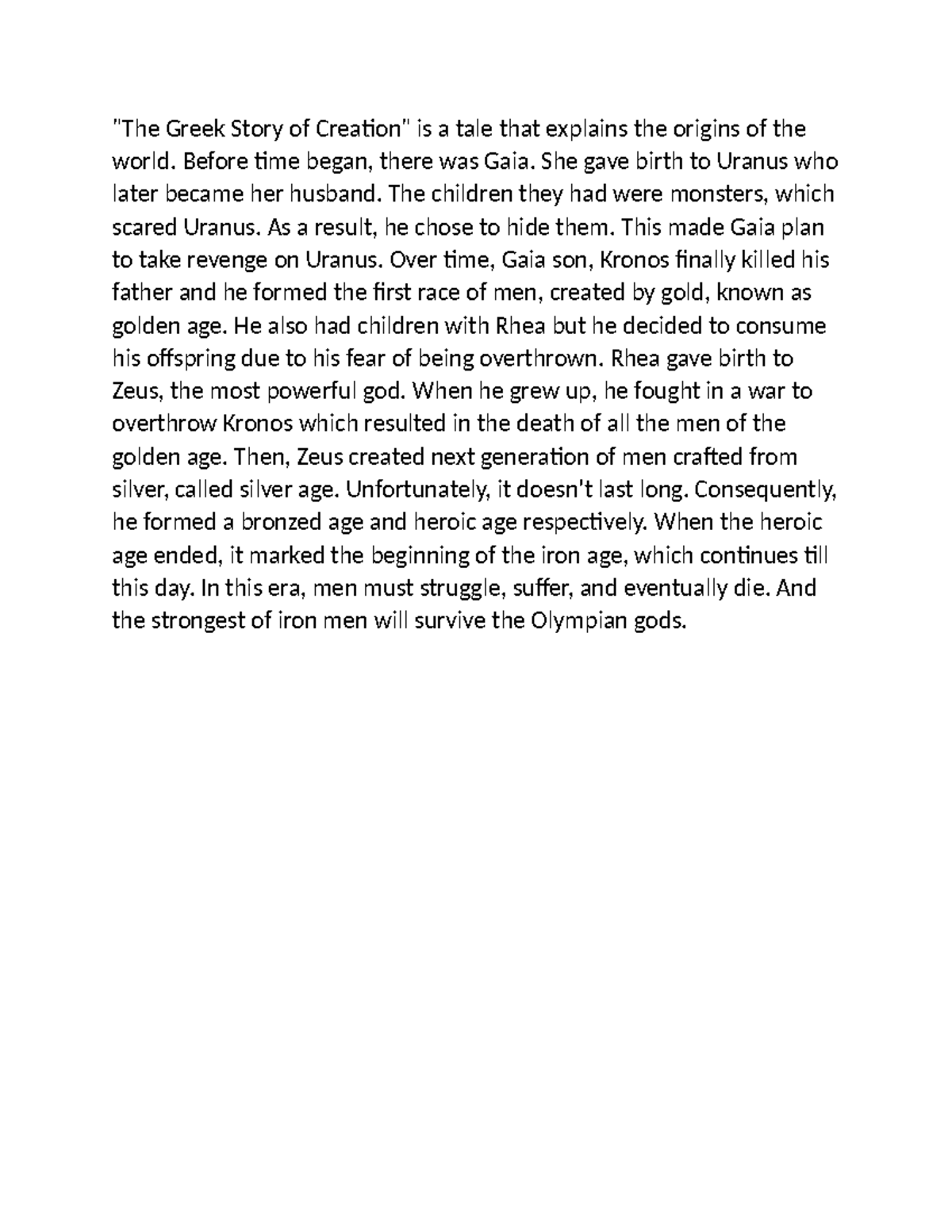 Greek Story of Creation - "The Greek Story of Creation" is a tale that ...