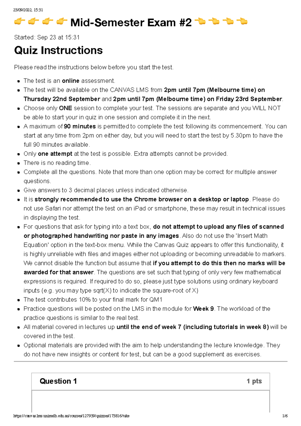 Mst2 - qm1 - Mid semester test 2 - Mid-Semester Exam #2 Started: Sep 23 ...