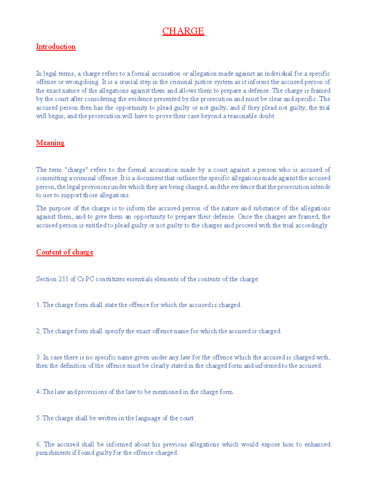 Charge - CHARGE Introduction In legal terms, a charge refers to a ...