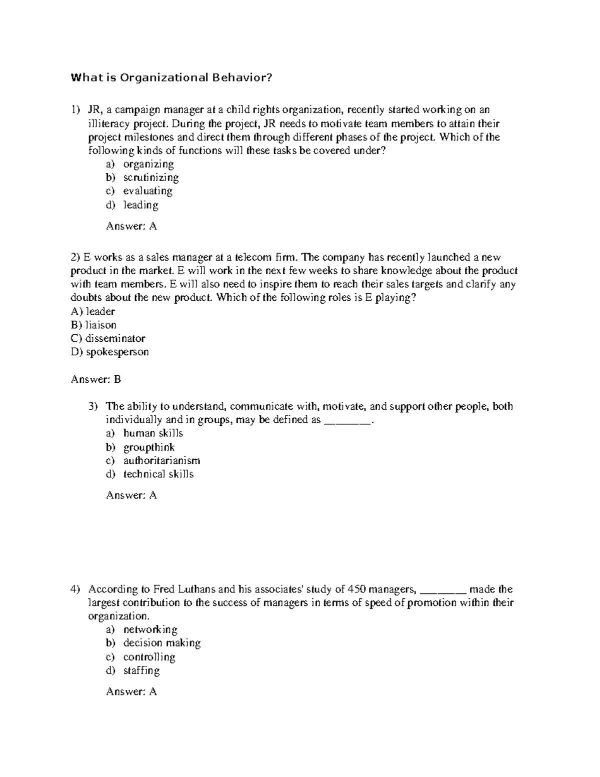 What is organizational behavior multiple choice questions - What is ...
