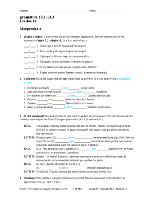 Spanish 11.1-11.3 - gramática 11. Lección 11 Miniprueba A 2 Completar ...
