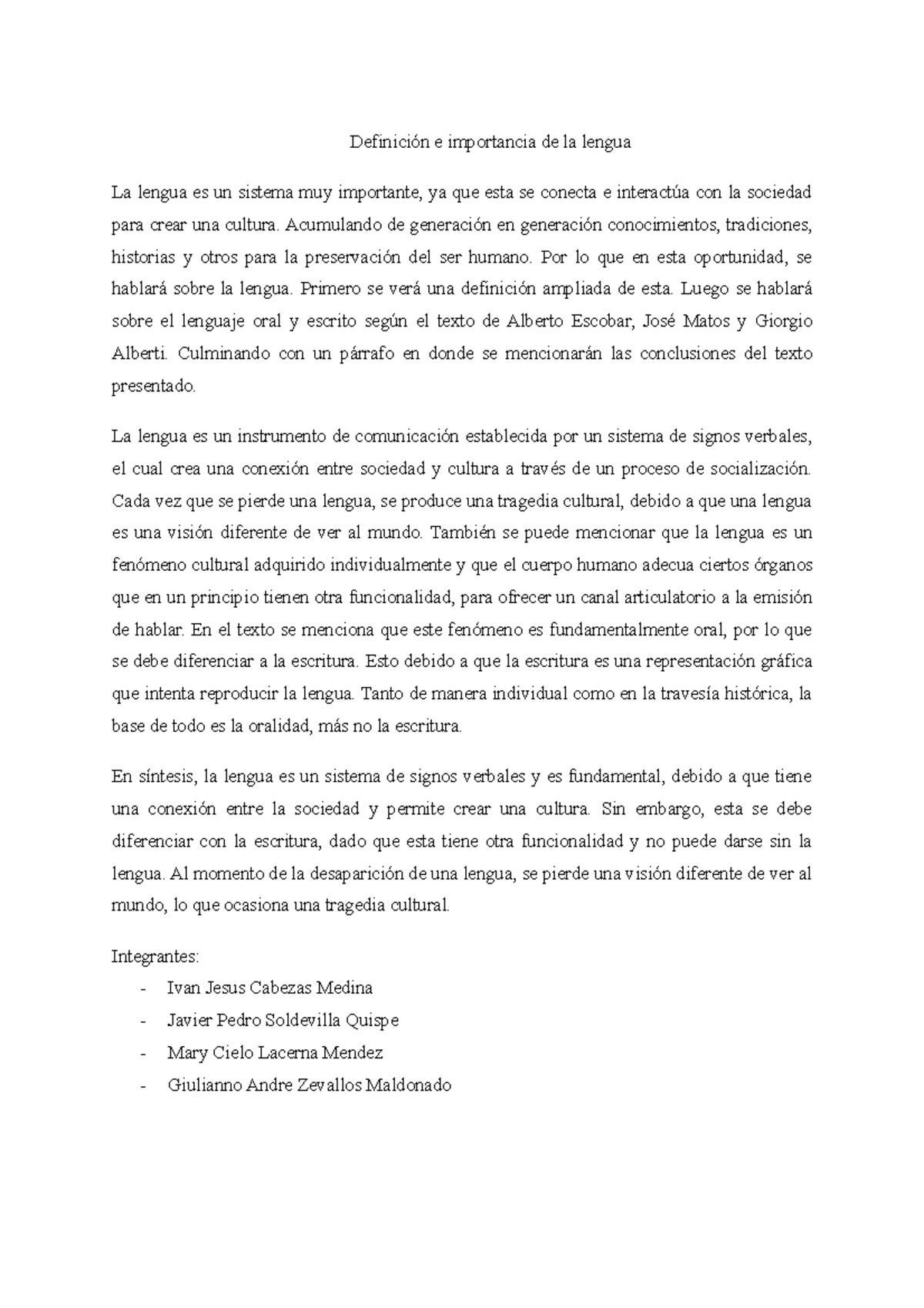 Lengua - Definición e importancia de la lengua La lengua es un sistema ...