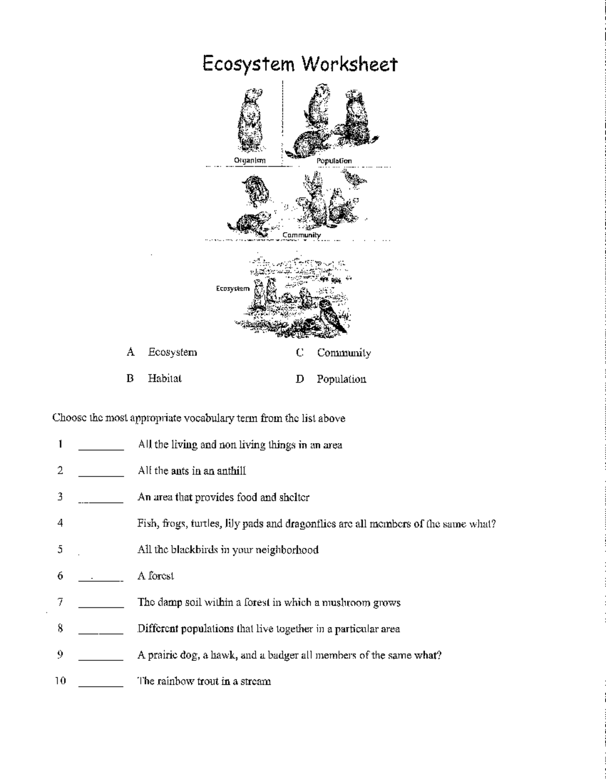 Ecosystem Worksheet - practice evolution - BSC 103 - Studocu